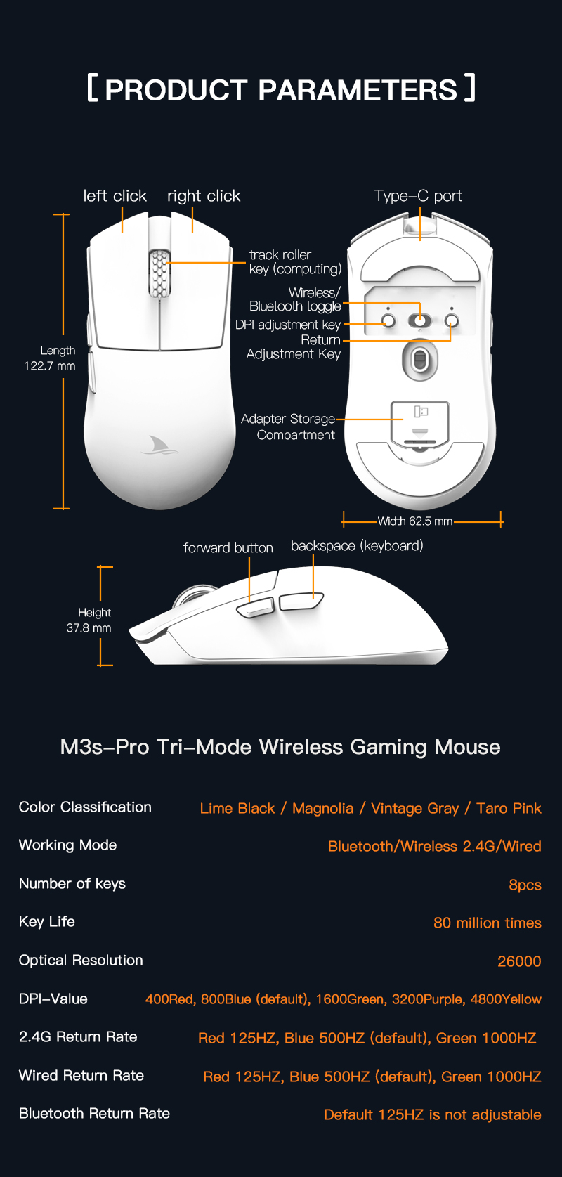 Darmoshark-M3S PRO Tri-Mode Gaming Mouse-darmoshark